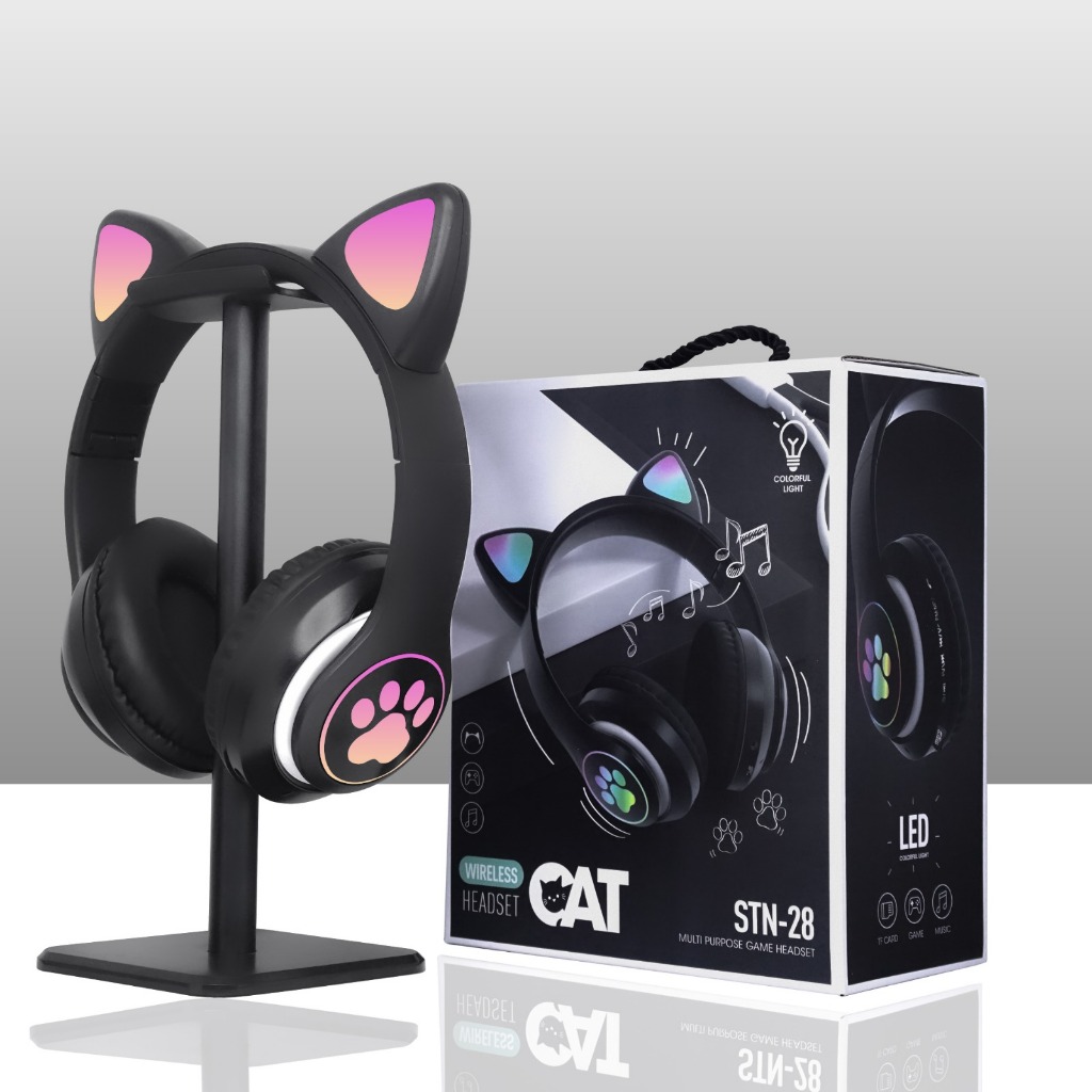 Jual Headphone B39 STN28 Kucing Karakter LED Color Bluetooth Wireless ...