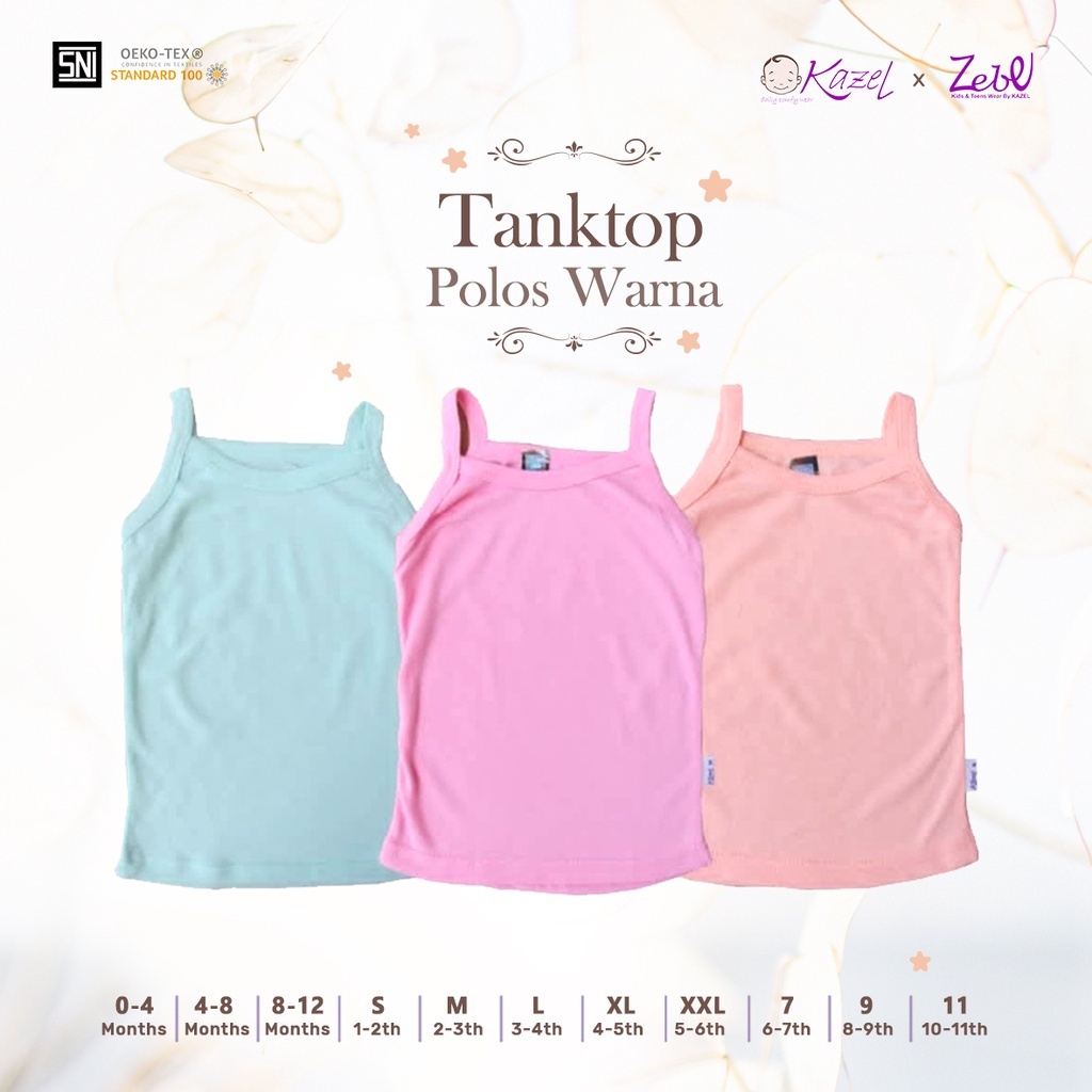 Jual {0 Month - 11 Years} Kazel Tanktop Polos Putih dan Kazel Tanktop Polos Warna 1 pack isi 3 ...