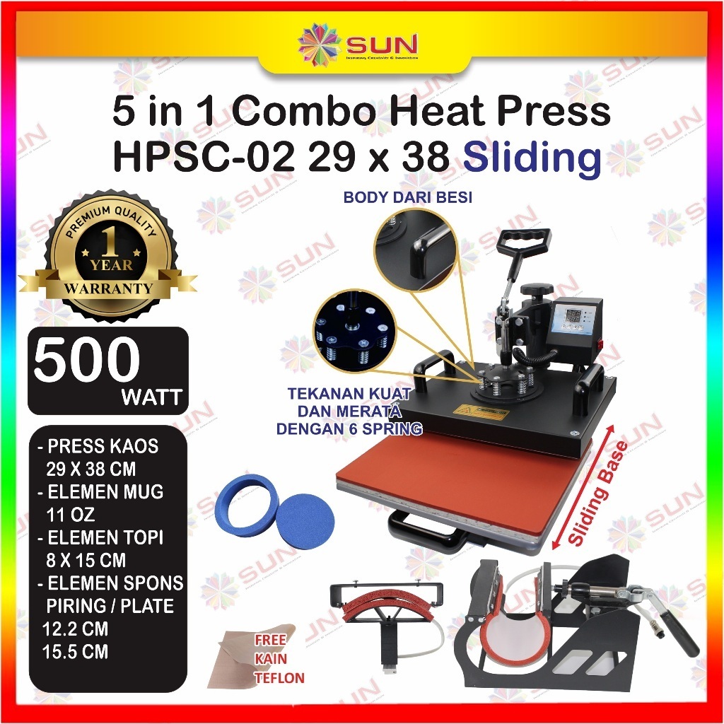 Jual Mesin Press Kaos High Pressure 500 watt 23x30/ 29x38 /38 x 38 ...