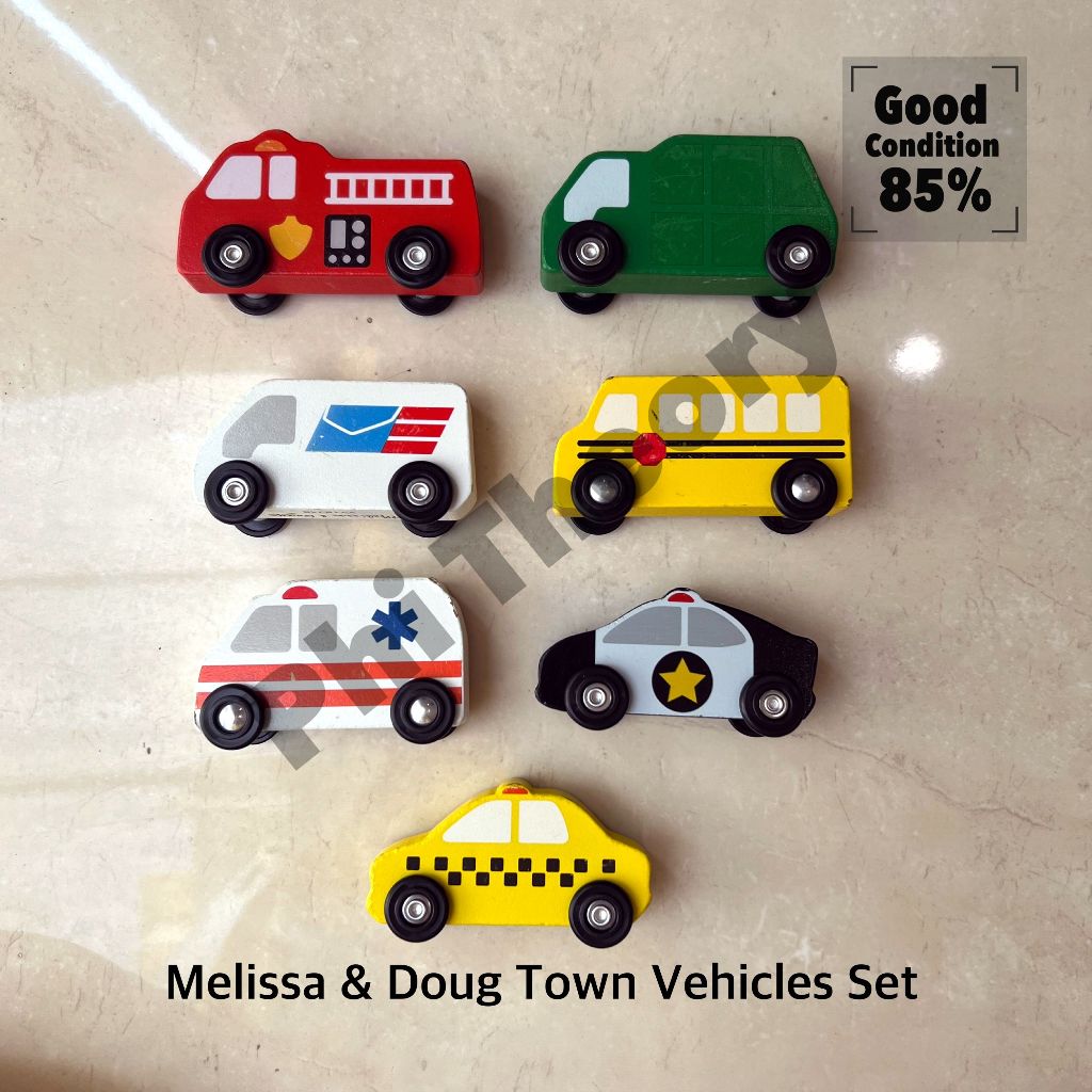 Jual Melissa Doug Town Vehicles Set / Mainan Kayu Mobil Truk Bus ...