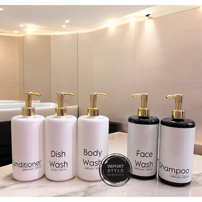 Jual BOTOL HITAM PUTIH GLOSSY STIKER AESTHETIC 500ML PUMP SILVER GOLD ...