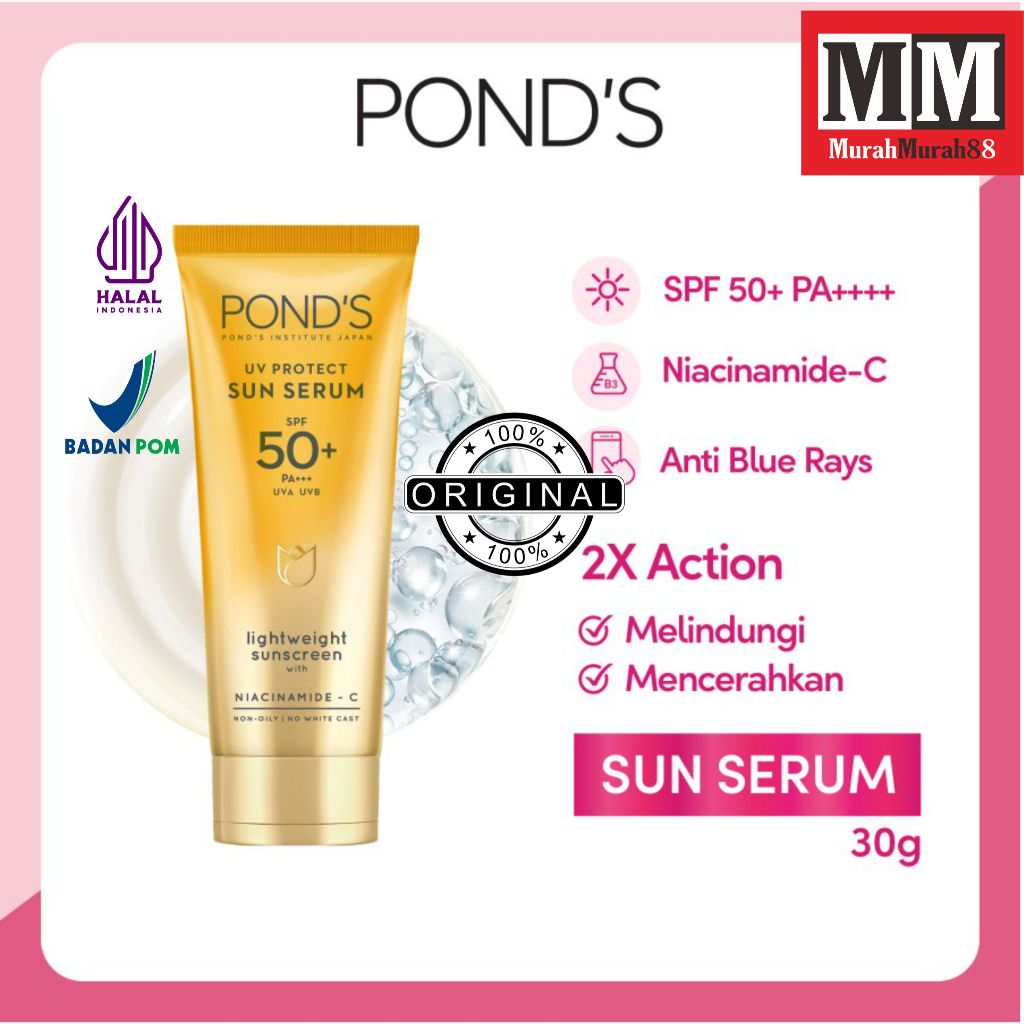 Jual Pond's UV Protect Sun Serum SPF50+ PA++++ 30 g- Ponds UVB Lightweight Sunscreen with ...