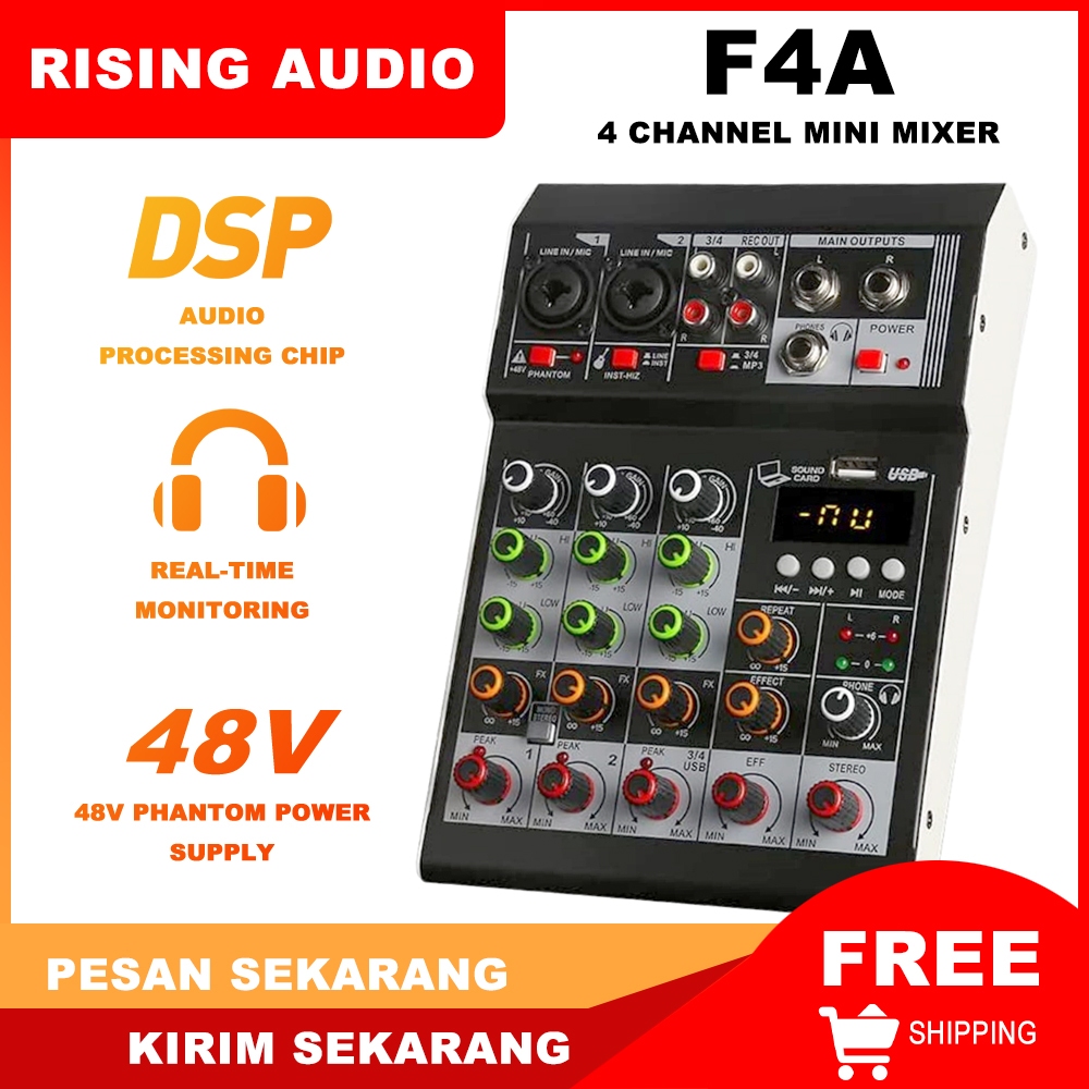 Jual RISING AUDIO F4A Audio Mixer 4 Channel Mini Audio Mixer DJ controller Mini Family KTV ...