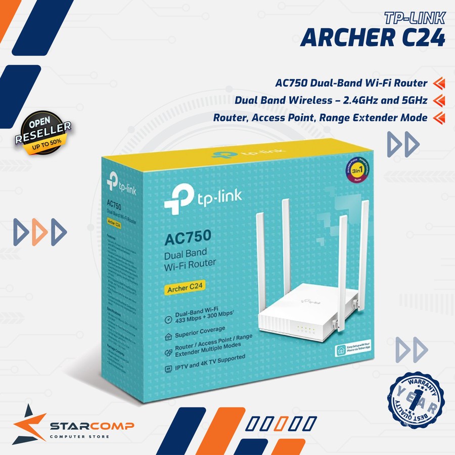 Jual TP-Link Archer C24 AC750 Dual-Band Wi-Fi Router | Shopee Indonesia