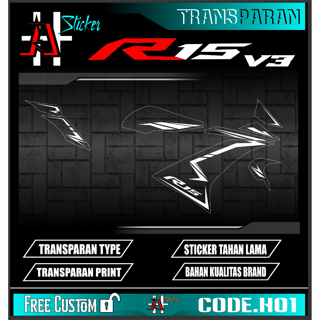 Jual Striping Transparan Cutting R15 V3 STICKER MOTIF Transparan AHS ...