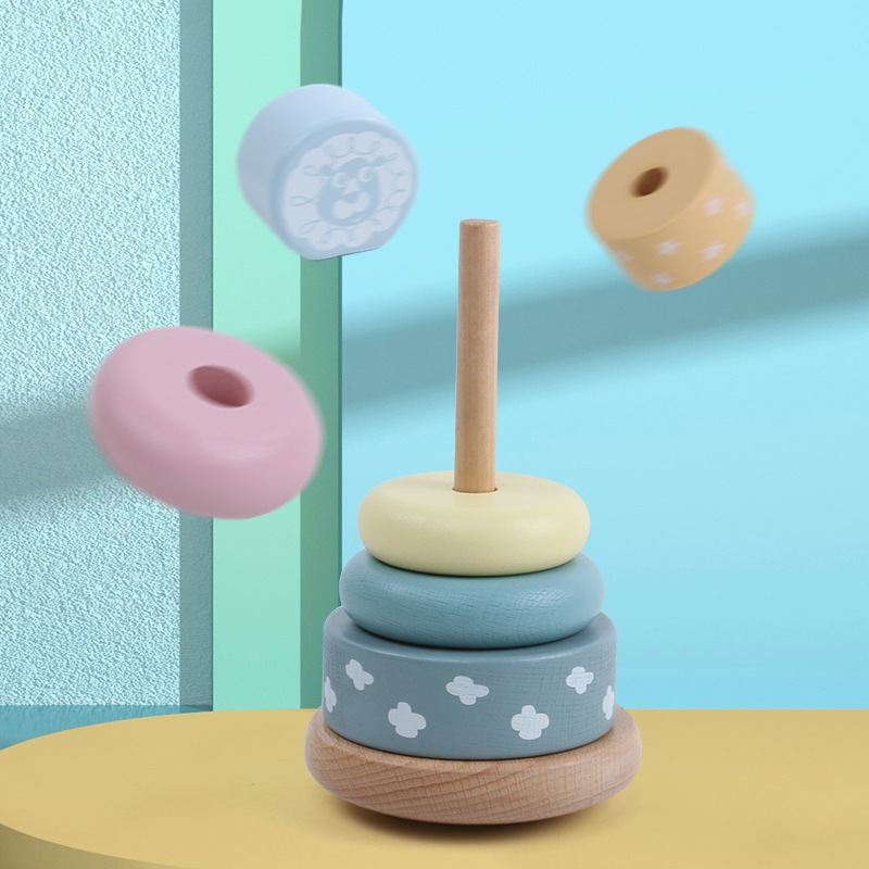 Jual Wooden Toys Stacking Ring Donat Mainan Susun Kayu - Tower Menara ...