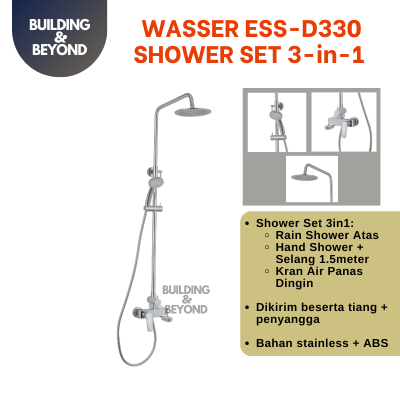Jual SHOWER SET TIANG 3in1 WASSER - HEAD SHOWER HAND SHOWER KRAN PANAS ...