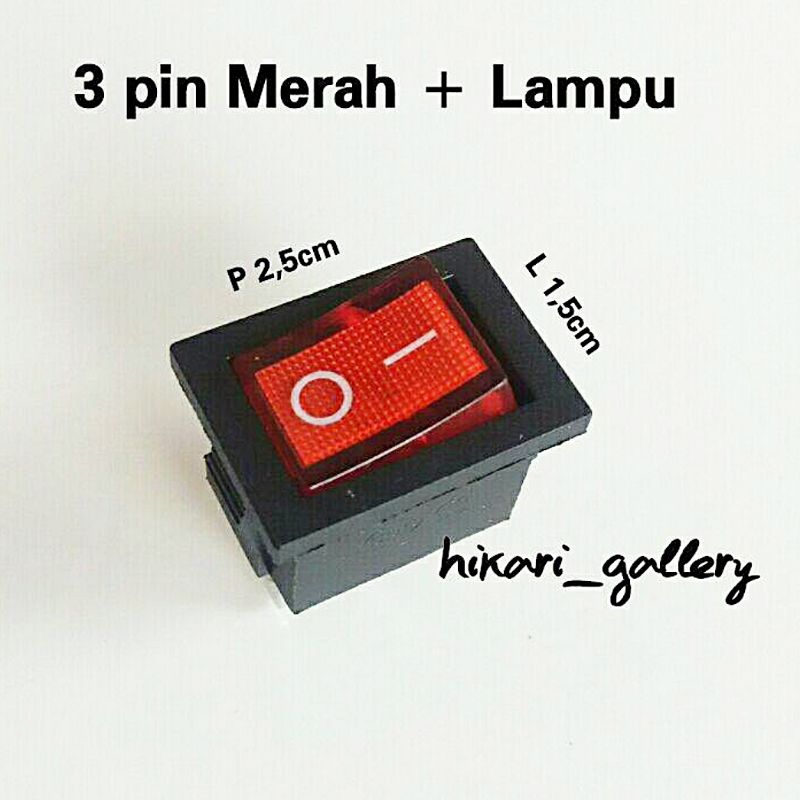 Jual Saklar Switch On/Off Persegi 3 pin Merah + Lampu // Rocker Switch ...