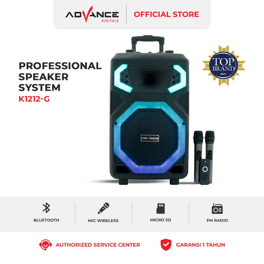 Jual SPEAKER ADVANCE K1212 G SPEAKER PORTABLE 12 INCH EXTRA BASS 2 MICROPHONE BERGARANSI 1 TAHUN ...
