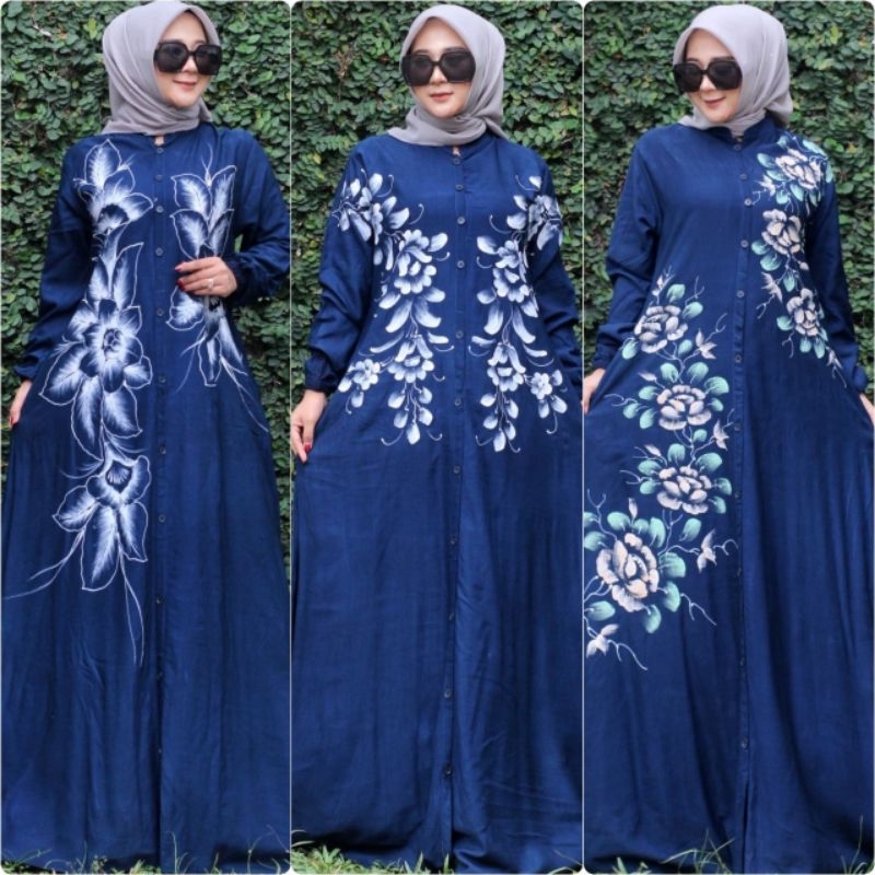 Jual Gamis Terbaru Motif Lukis Warna Navy size s.m.l.xl.xxl gamis twill ...