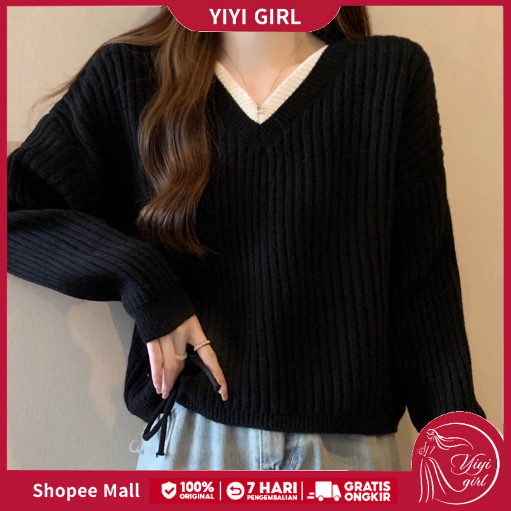 Jual YIYI GIRL Knit Top Atasan Wanita Lengan Panjang Sweater Rajut | Shopee Indonesia