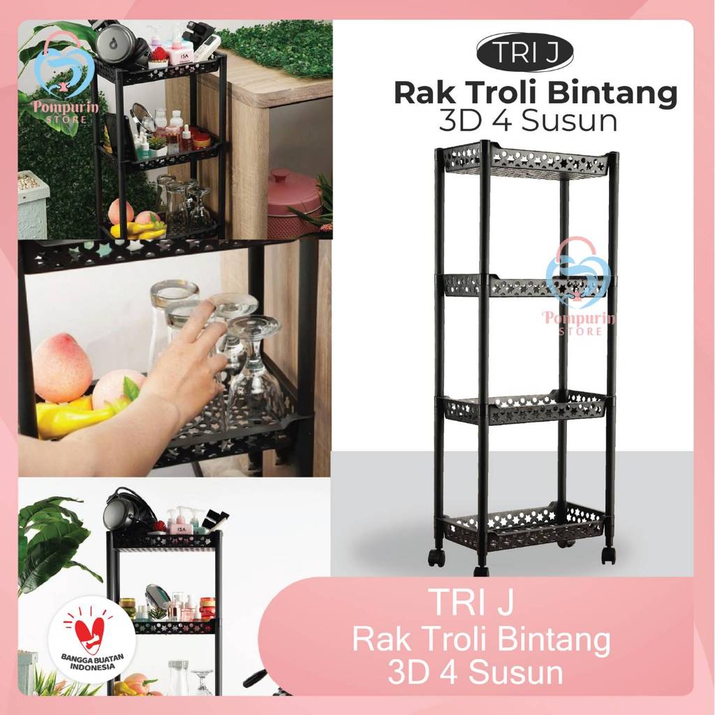 Jual TRI J - Rak Troli Bintang 3D 4 Susun (Rak Susun Serbaguna) Rak ...