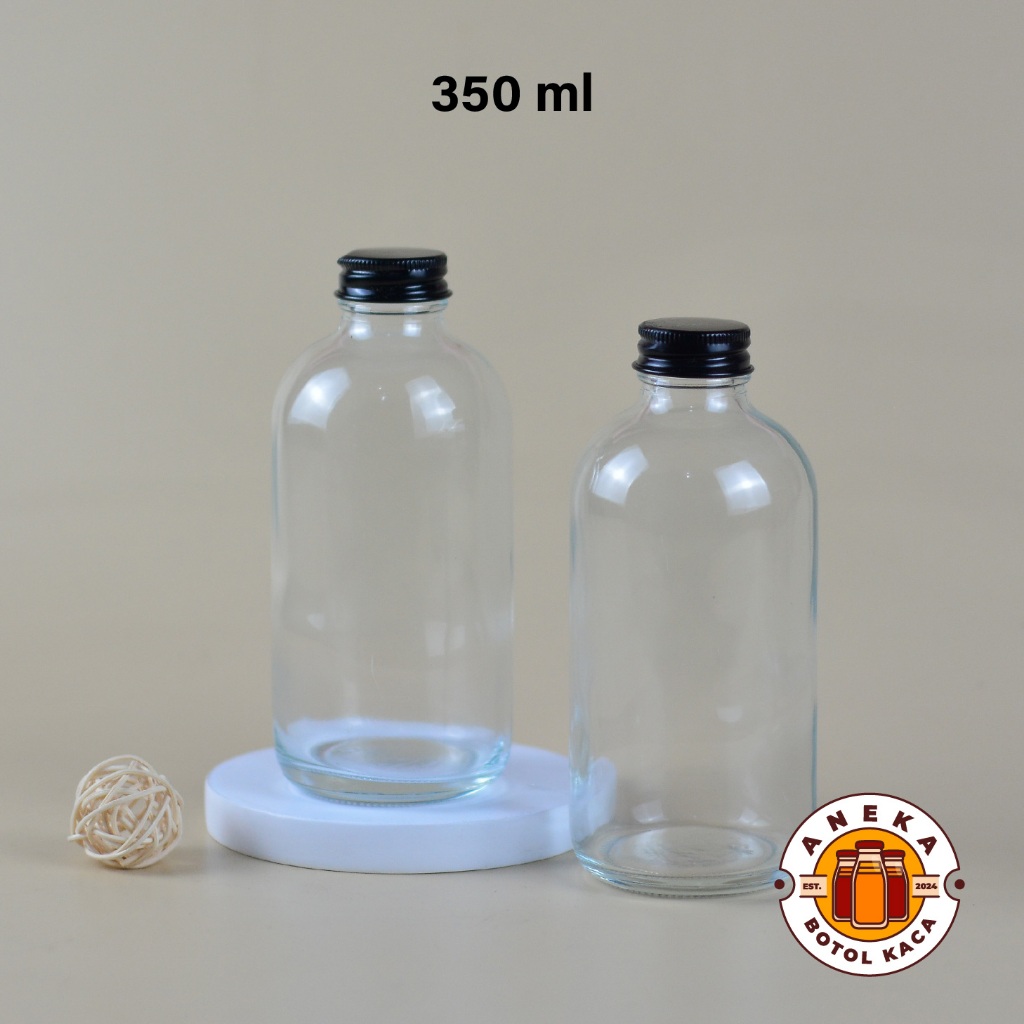 Jual Botol Kaca Bulat 350ml Tutup Aluminium Hitam Botol Kaca Tebal Susu ...