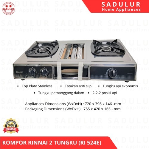 Jual Kompor Gas 2 tungku RINNAI RI 524E - 524 E - RI524E - RI524 ...