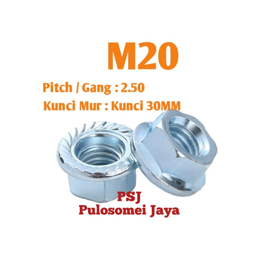 Jual Mur Flange M20 / Flange Nut M20 Putih / Flange Nut Galvanis Putih ...