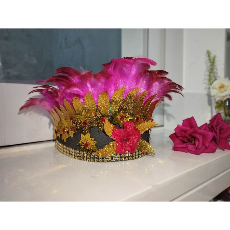 Jual (COD) MAHKOTA DAYAK bulu PINK khas kalimantan/mahkota dayak bulu ...