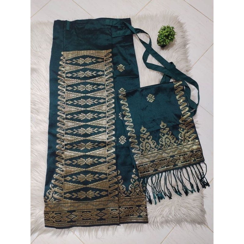 Jual Songket silungkang warna hijau botol gold siap pakai songket ...