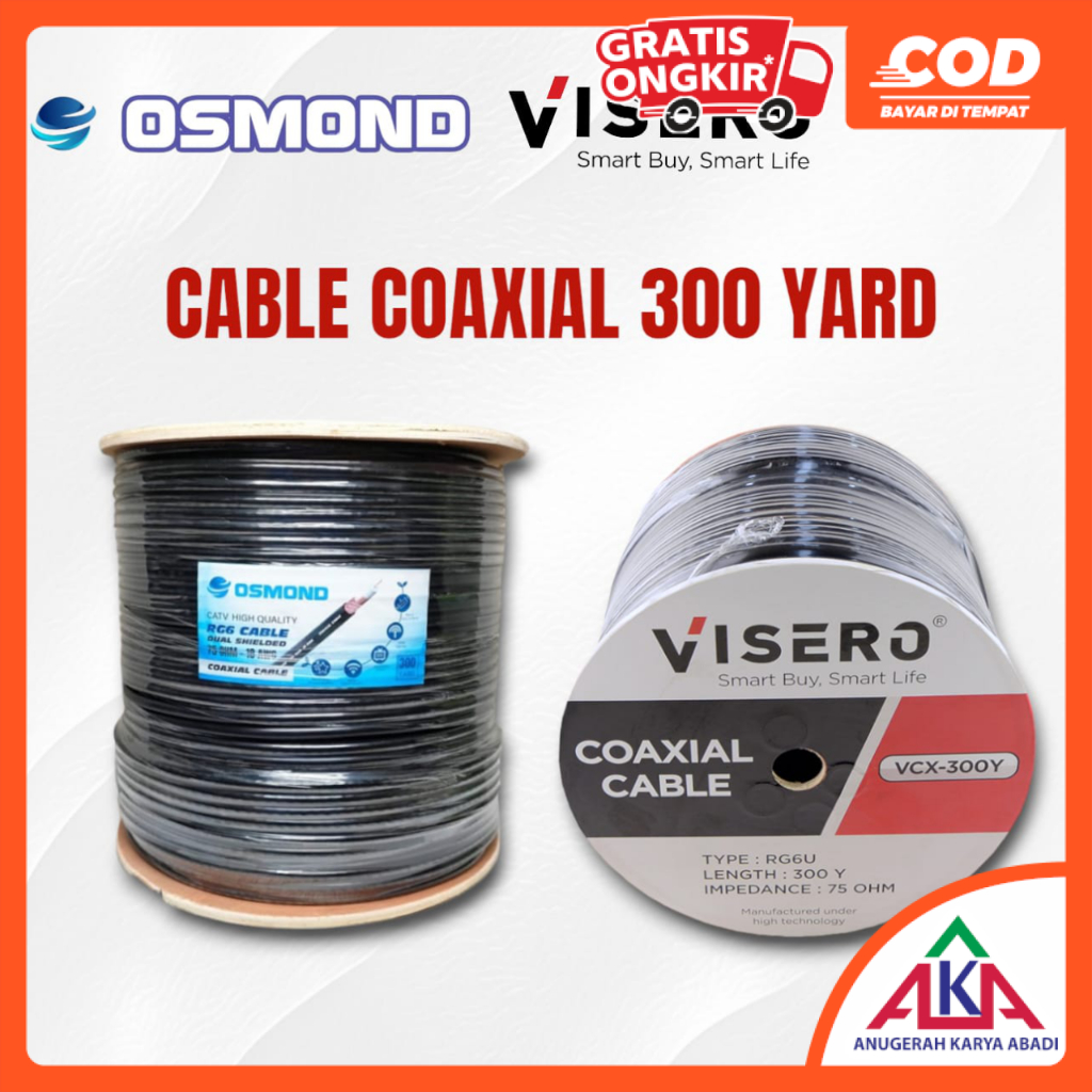 Jual Kabel Antena TV VISERO / OSMOND VCX-300Y RG6U Antenna Coaxial Cable 300 Yard Black Bobin ...