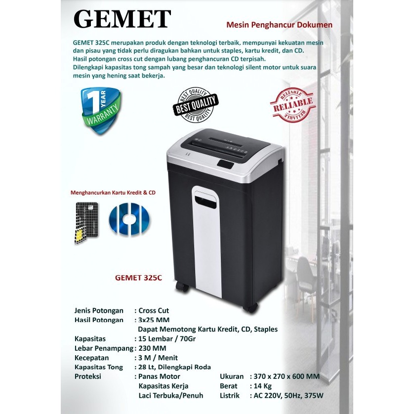 Jual Mesin Penghancur Kertas GEMET 325 C / Paper Shredder 325C (Cross ...