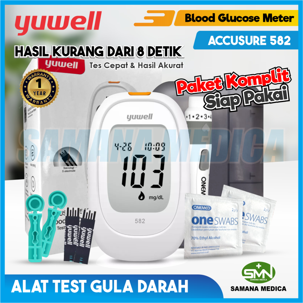 Jual PAKET Siap Pakai YUWELL Blood Glucose Meter 582 SET - Alat Cek Gula Darah YUWELL - (1 Buah ...
