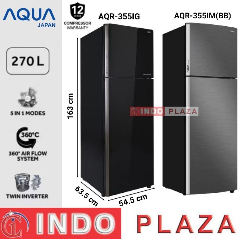 Jual KULKAS AQUA 2 PINTU JUMBO TWIN INVERTER AQR-355IM(BB) / AQR-355IG ...