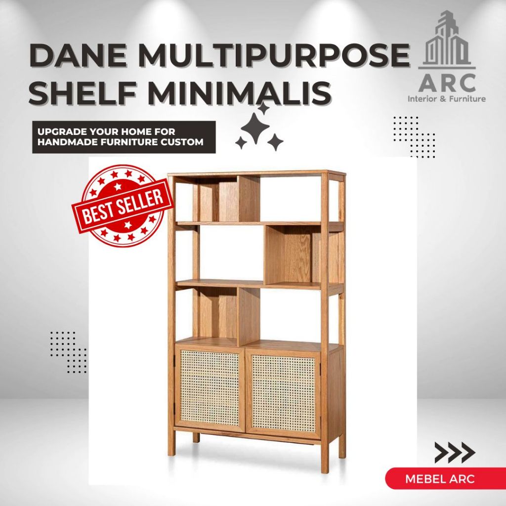 Jual Rak Buku Kayu Jati Mix Rotan / Rak Serbaguna Minimalis / Lemari ...