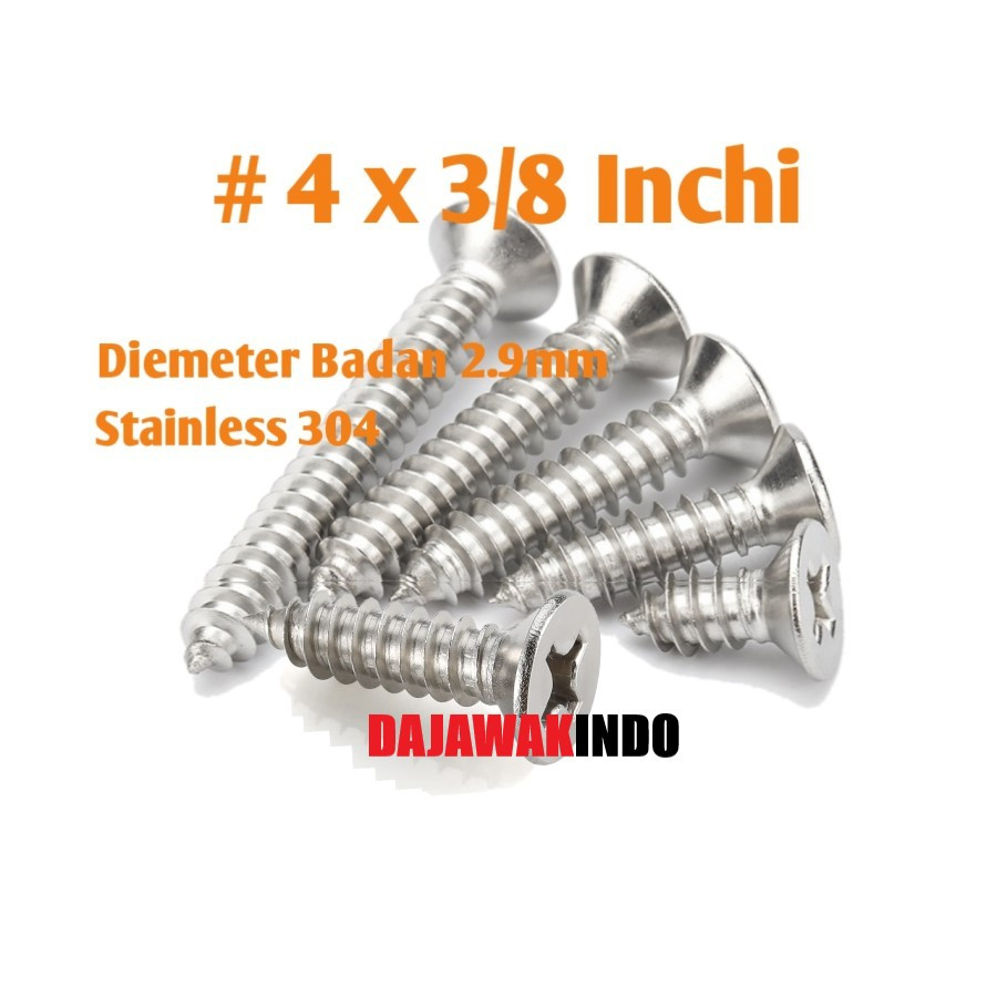 Jual Sekrup Tapping Stainless 4 x 3/8 / Tapping FH Stainless 304 | Shopee Indonesia