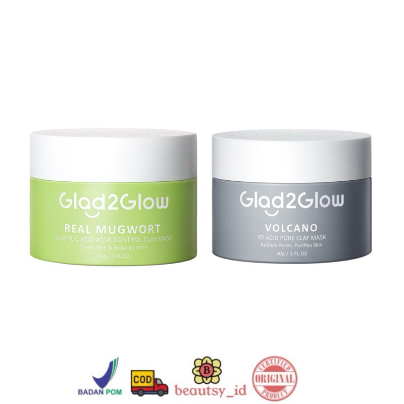 Jual Glad2Glow Clay Mask Mugwort Salicylic Acid Acne 3D Pore Volcano Masker Wajah Claymask ...