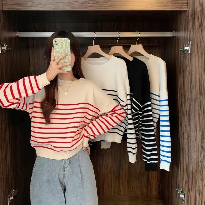 Jual MF YORA SWEATER RAJUT STRIPE GARIS KECIL /Basic Stripes Sweater ...