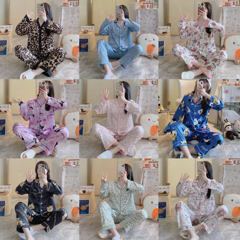 Jual (READY) Piyama Satin Premium Kancing Elegant Design Kotak Kotak ...