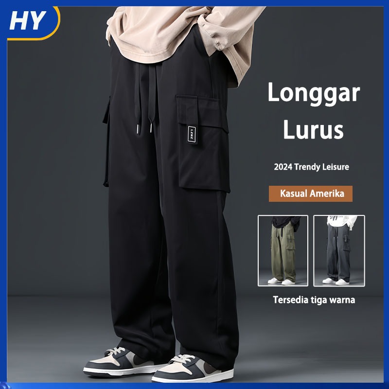 Jual celana Cargo panjang Pria Fashion Longgar Celana Kulot Cargo Pants Oversize Celana Cargo ...