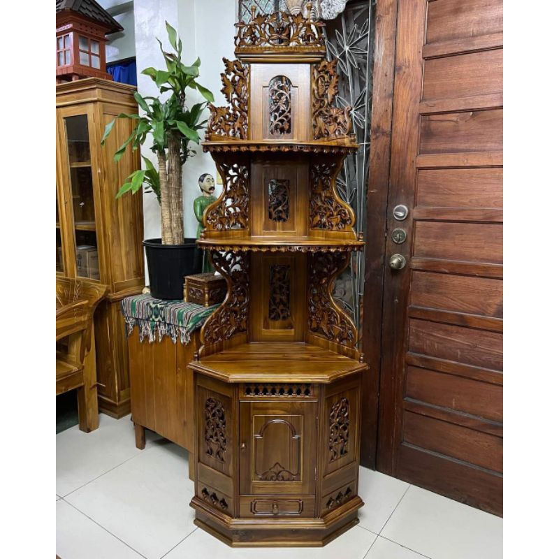 Jual Rak hias sudut rak hias pojok rak hias ukiran kayu jati | Shopee ...