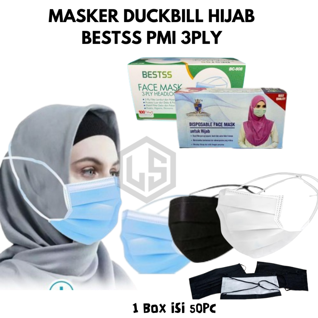 Jual Masker Hijab Headloop 3Ply 1 box isi 50pcs Disposable Face Mask ...