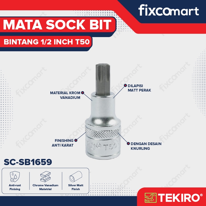 Jual Tekiro Mata Sock Bit Bintang 1/2 Inch T50 - Tekiro Star Bit Socket ...