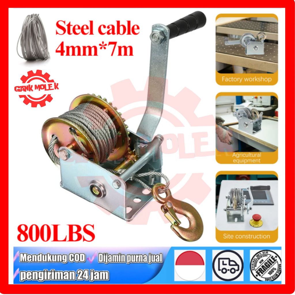 Jual Hand Winch / Katrol Manual 800lbs / 250Kg x 6-8 M GLV komplit ...