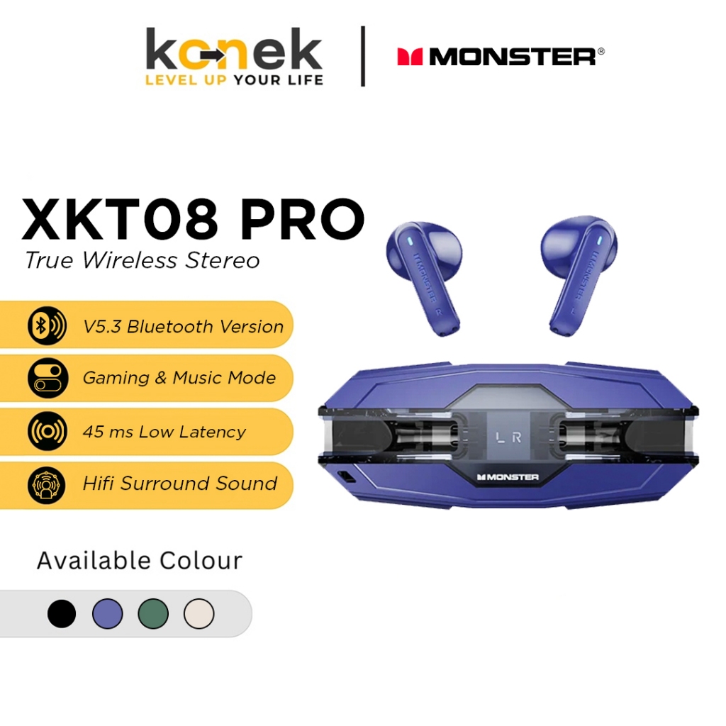Jual Monster XKT08 Pro Wireless Bluetooth Earphone TWS Gaming HIFI ...