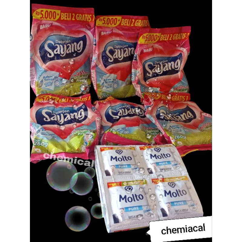 Jual paket cuci 6 deterjen Sayang (5000) free 24 sachet molto (2 ...