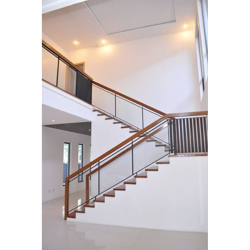 Jual Railing tangga void balkon kaca rangka besi pegangan kayu | Shopee ...