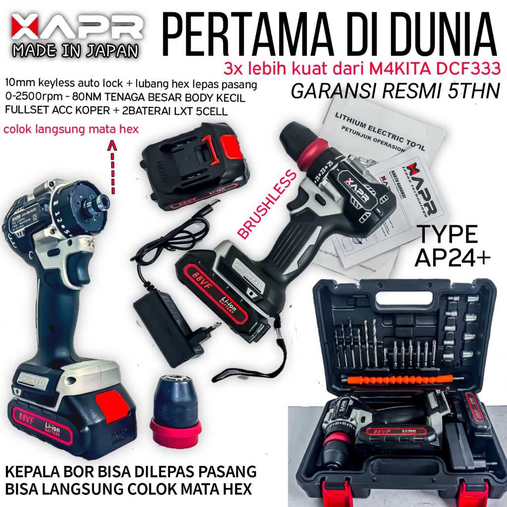 Jual APR JAPAN AP24+ BOR BATERAI CORDLESS 88V 10MM BOR BESI KAYU TEMBOK ...