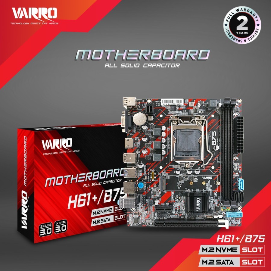 Jual MOTHERBOARD VARRO H61 PLUS / B75 (USB 3.0) M.2 NVME & M.2 SATA SOCKET 1155 | Shopee Indonesia