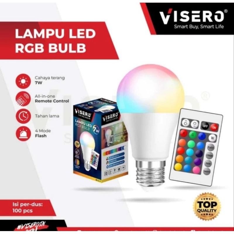Jual Lampu LED RGB 7 W VISERO Plus Remote 16 warna | Shopee Indonesia