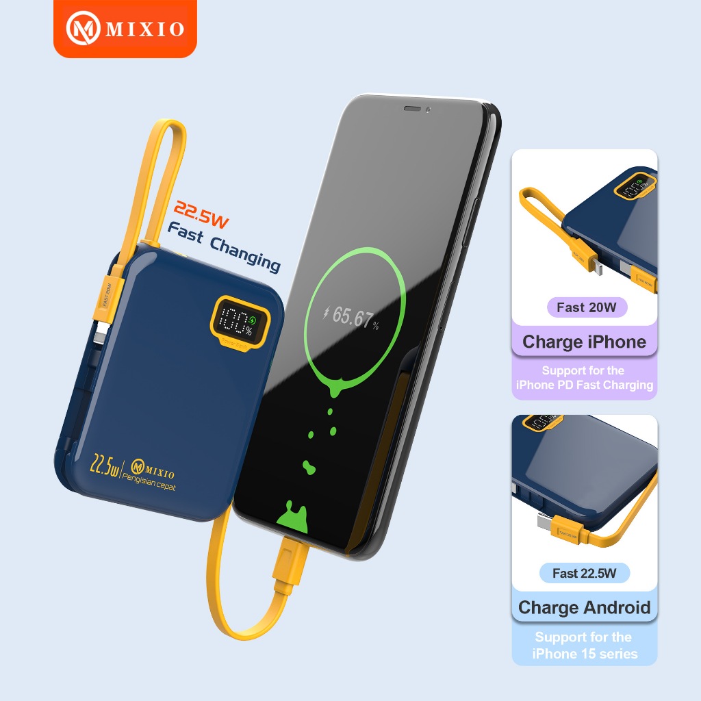 Jual MIXIO MP-08 5000mAh Powerbank Mini 20W With Kabel Fast Charging Lightning & Type C For ...