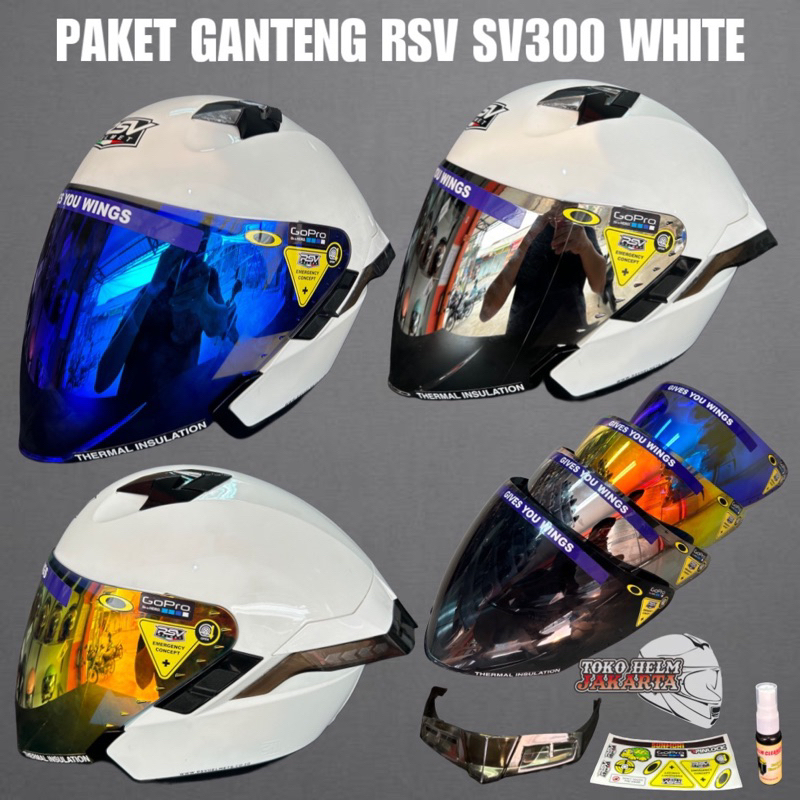 Jual Paket Ganteng Helm Half Face RSV Original SV300 WHITE DOUBLE VISOR ...