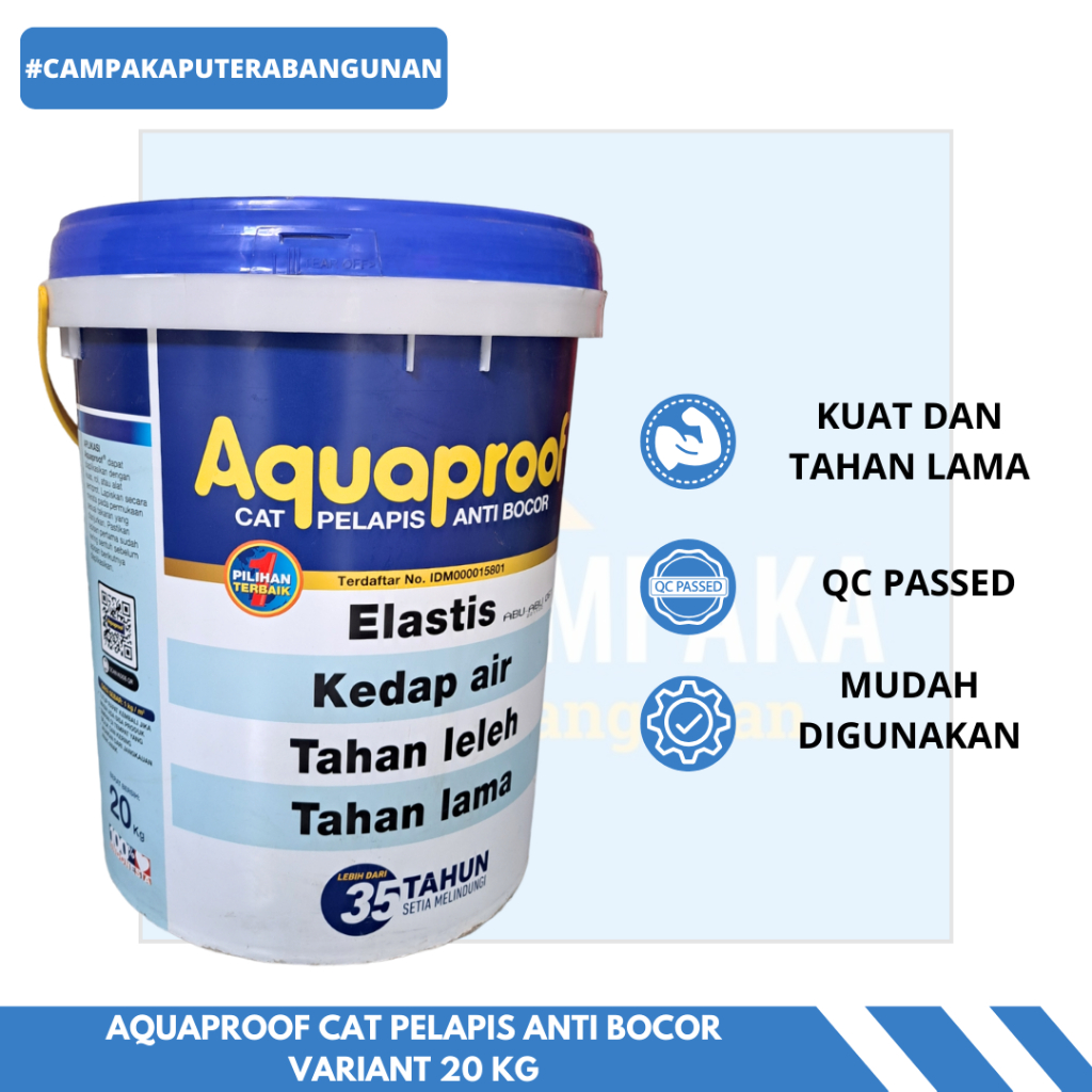 Jual CAT PELAPIS ANTI BOCOR AQUAPROOF WATERPROOFING 20 KG 24 WARNA ...