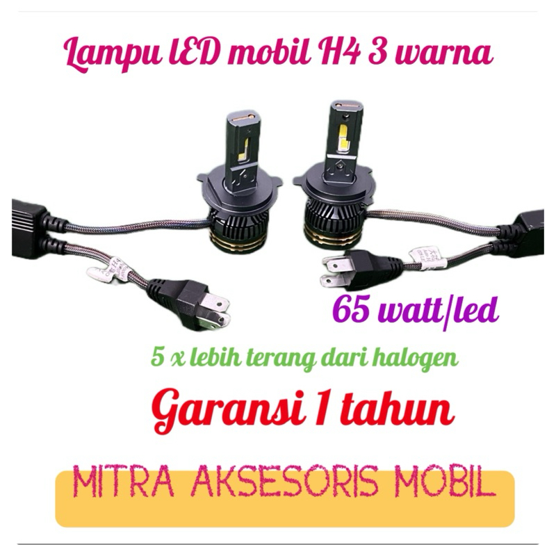 Jual LAMPU LED MOBIL HEADLIGHT H4 3 WARNA JAMIN TERANG | Shopee Indonesia