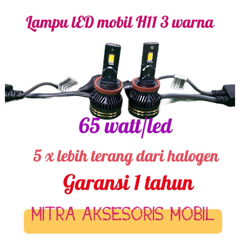 Jual LAMPU LED HEADLIGHT MOBIL H11 3 WARNA TERANG SEKALI | Shopee Indonesia