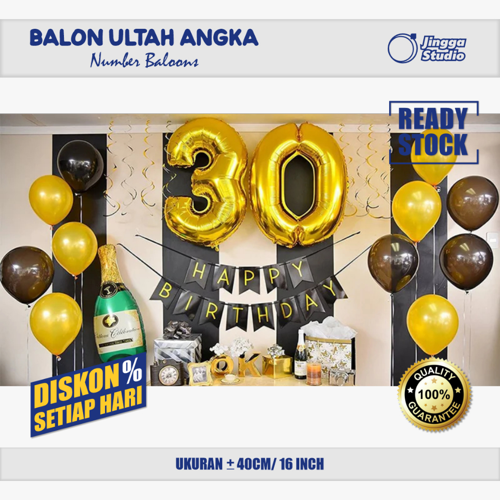 Jual Balon Gold Angka Foil 40Cm | Shopee Indonesia