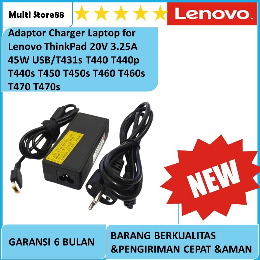 Jual Adaptor Charger Laptop for Lenovo ThinkPad 20V 3.25A 45W USB/T431s ...