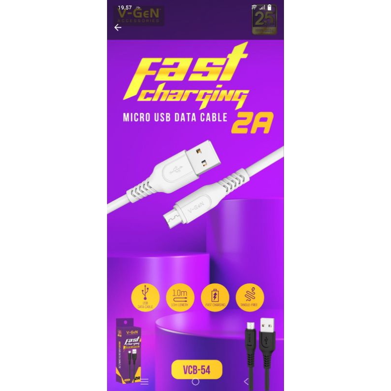 Jual Kabel Charger V-Gen Micro USB 2A VCB-54 Fast Charging Cable Data ...
