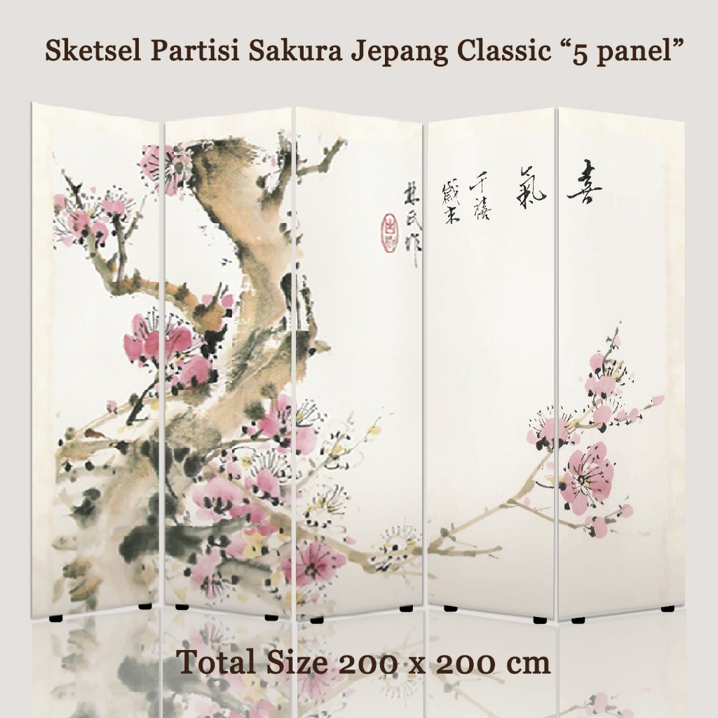 Jual Sketsel Partisi Sakura Jepang Classic 5 panel Pembatas Minimalis ...